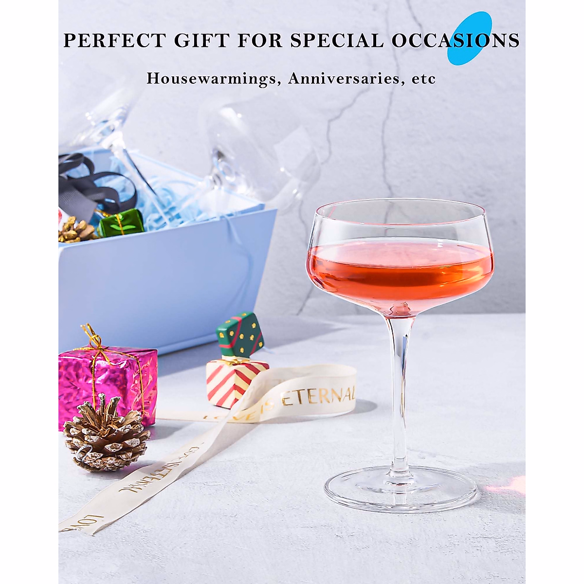 JBHO Martini Glasses, Crystal Coupe Glasses Set of 4, 10 Oz, Large and Fancy Cocktail Glasses, Hand-Blown Champagne Coupe Glasses for Espresso Martini, Manhattan as Bar Glassware or Mother's Day Gift