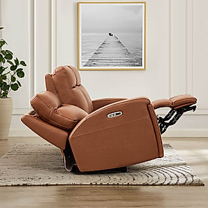 Hydeline Venice Zero Gravity Power Recline and Headrest Top Grain Leather Sofa Couch with Hidden Cup Holder, 86", Nutmeg Brown, Memory Foam, Pocket Coils and Control Panel