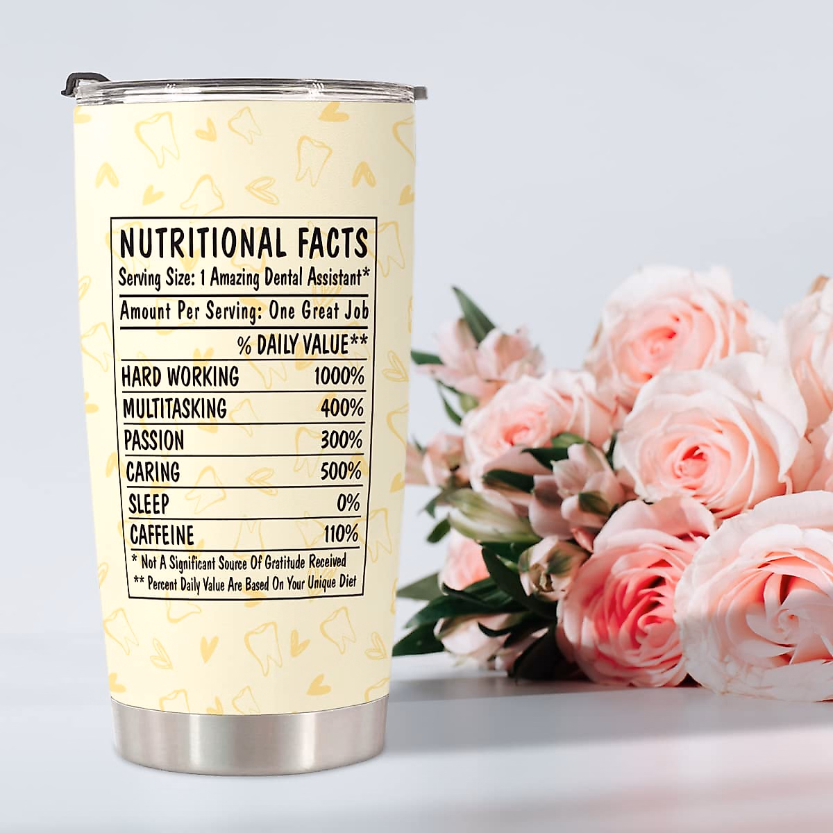 HOMISBES Dental Assistant Gifts for Women - Stainless Steel Nutrition Facts Tumbler Cup for Dental Assistant - Dental Assistant Appreciation Travel Mug 20oz