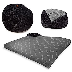 CordaRoy's Faux Fur Bean Bag Chair, Convertible Chair Folds from Bean Bag to Lounger, As Seen on Shark Tank, Black - King Size