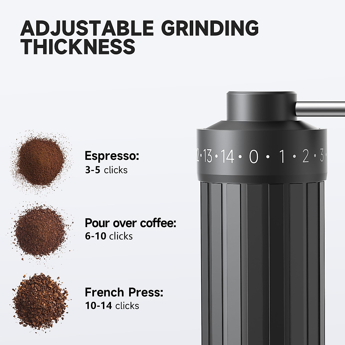 Manual Coffee Grinder, External Adjustable Coarseness Capacity 20g with Stainless Steel Conical Burr, MIFEEL Portable Hand Coffee Bean Grinder with Removable Handle for Travel, Camping, Office