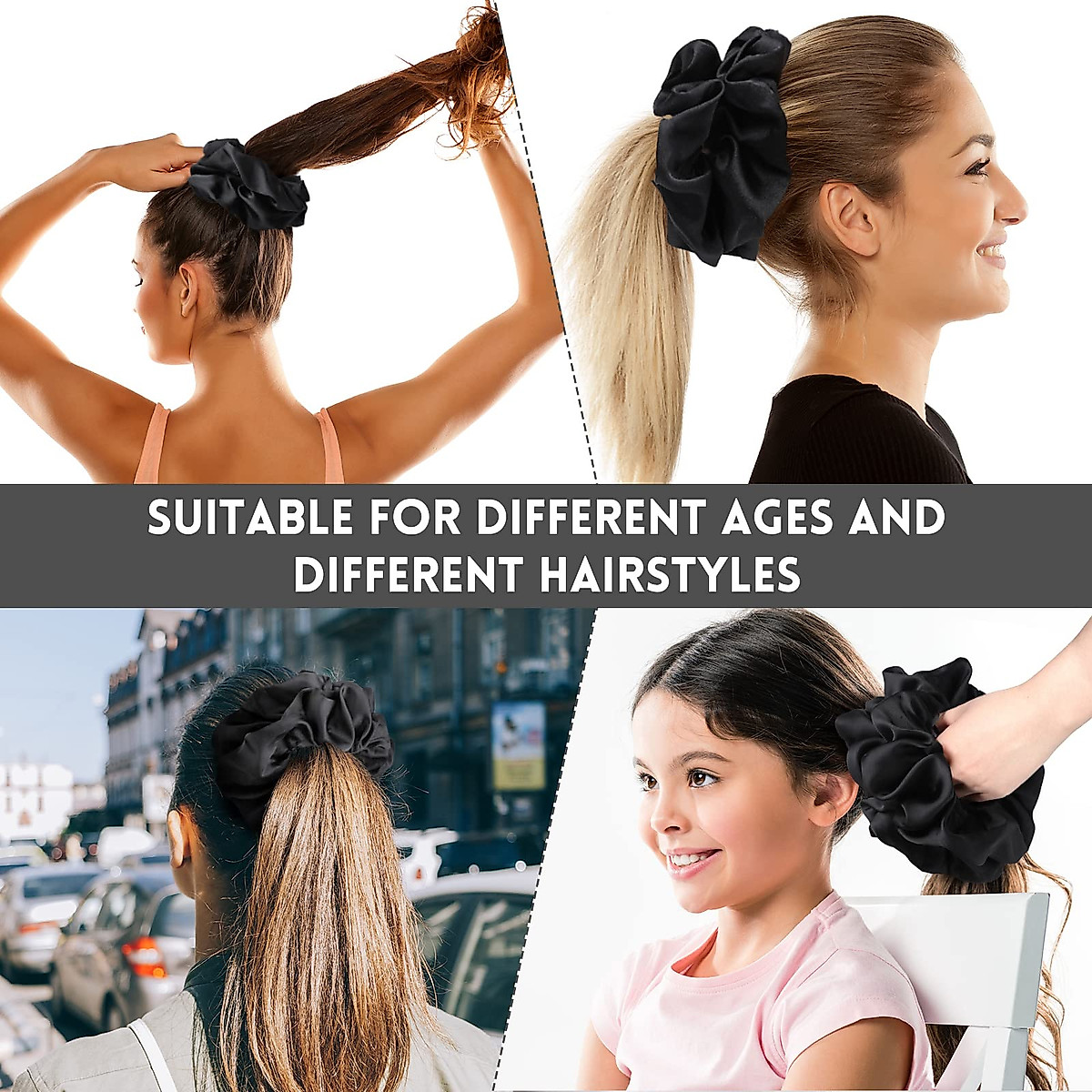 Oversized Satin Hair Scrunchies - 6 Pieces 7.2 Inch Elastic Silk Hair Bands, Large Ponytail Holders for Women and Girls