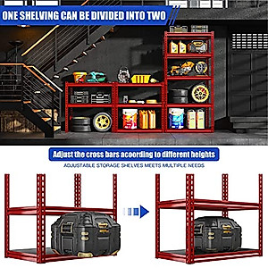 REIBII Garage Shelving Heavy Duty 72" Garage Storage Shelves 5 Tier Adjustable Heavy Duty Shelving 1750LBS Metal Storage Shelving Unit for Basement Garage Storage Rack 72"H x 16.8"D x31.8"W Red Black