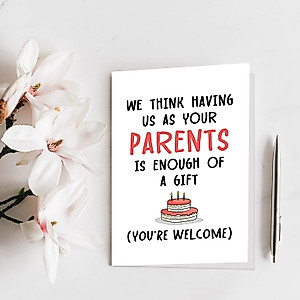Qiliji Birthday Card for Son Daughter, Funny Birthday Card from Parents, Cheeky Bday Greeting Card for Kids, Having Us As Your Parents Is Enough Of A Gift