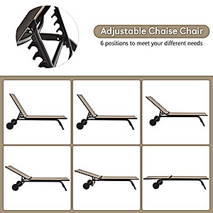 Giantex Lounge Chairs for Outside Patio Chaise Lounges Aluminum Recliner W/Adjustable 6 Backrest Positions and Wheels for Patio Beach Poolside Outdoor Sunbathing Chair(1, Brown)