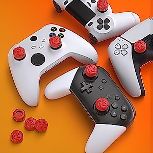 PlayVital Thumbs Cushion Caps Thumb Grips for ps5/4, Thumbstick Grip Cover for Xbox Series X/S, Thumb Grip Caps for Xbox One, Elite Series 2, for Switch Pro - Raindrop Texture Design Passion Red