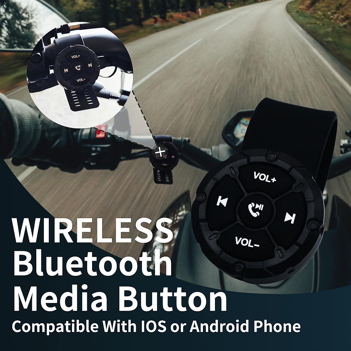 Jaesien Bluetooth Media Button Remote,Waterproof Wireless Music Controller for Car Bike Motorcycle,Steering Wheel Control Button Compatible for iPhone/Android Phone Black