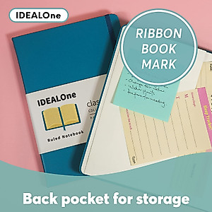 IDEALOne Journal Notebook Lined Classic Hardcover – For Work, Home, School, 5.7 x 8 inches, 160 pages, 100GSM Thick Paper, with Elastic Band Closure and Ribbon Bookmark, Black