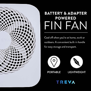 Treva 10-Inch Portable Fan, Powered by Battery and/or AC Adapter - Desk Fan Air Circulating with 2 Cooling Speeds for Personal and Travel Use (White)