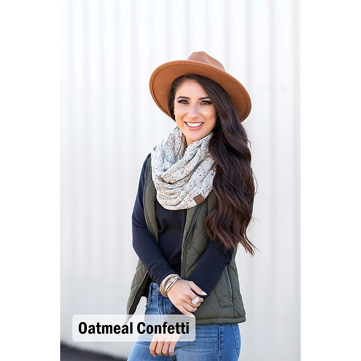 Funky Junque Womens Infinity Scarf Cable Knit Wrap - Solid LINED - Black