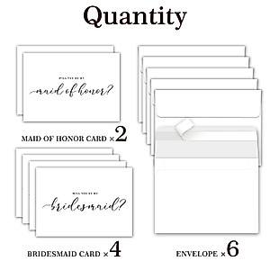 CGBRspacex Will You Be My Bridesmaid Cards (6 Packs), Bridesmaid Proposal Cards, 4 Bridesmaid Cards, 2 Maid of Honor Cards, Wedding Card with 6 Envelopes