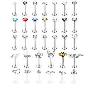 Drperfect Medusa Lip Piercing Jewelry 16G Stainless Steel 10mm Monroe Lip Rings for Women Men Labret Nose Studs Bee Butterfly Flower Snake Tragus Helix Cartilage Conch Earrings Set