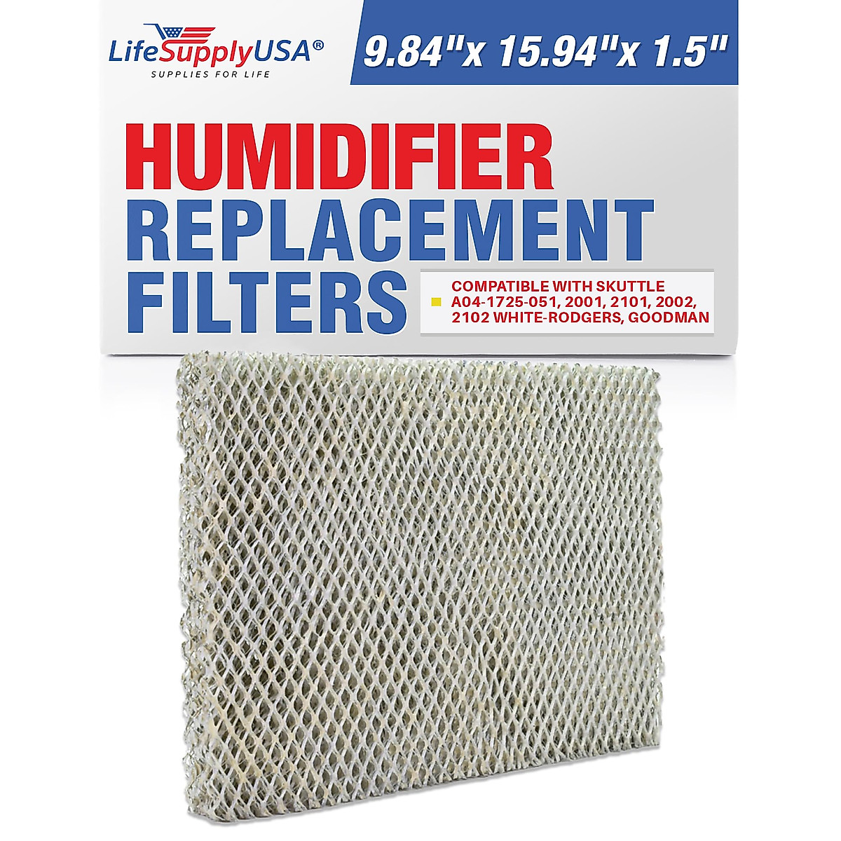 LifeSupplyUSA Humidifier Filter Replacement Evaporator Pad with Wick Compatible with Skuttle A04-1725-051, 2001, 2101, 2002, 2102 White-Rodgers, Goodman