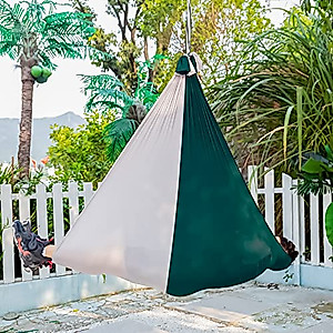 Sensory Swing for Kids Indoor Outdoor, Therapy Autism Joy Ceiling Swing Holds Up to 310 Lbs with Dual Color Blocks Kids Hammock Chair (Green + Gray)