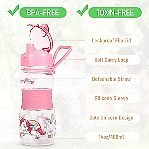 Unicorn Kids Girls Bento Box with Lunch Accessories & Bag, Lunchbox Set with Food Picks, Water Bottle & Dressing Containers, Kawaii Pink Japanese Salad Snack Bento Box for Toddler to School(Pink)