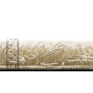 Rugs.com - Über Cozy Solid Shag Collection Rug – 5' x 8' Oval Pure Ivory Shag Rug Perfect for Living Rooms, Large Dining Rooms, Open Floorplans