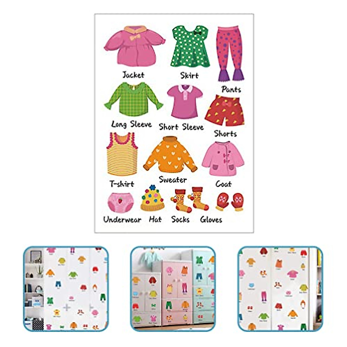 Gadpiparty Kids Wardrobe Clothing Label Kit Girl Dresser Decals Home Organization Labels Clothes Label Stickers for Nursery Closet Wardrobe