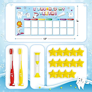Madzee Toothbrush for Kids with Reward Chart Set, Sand Timer – 2Pcs Soft Bristle Kids Tooth Brush with Magnetic Behavior Chart for Children's Ages 3+