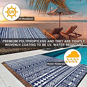 HiiARug 5'x8' Reversible Outdoor Rug, Plastic Straw Rugs, Large Floor Mat and Rug for RV, Patio, Backyard, Deck, Picnic, Beach, Trailer, Camping(Navy/White)