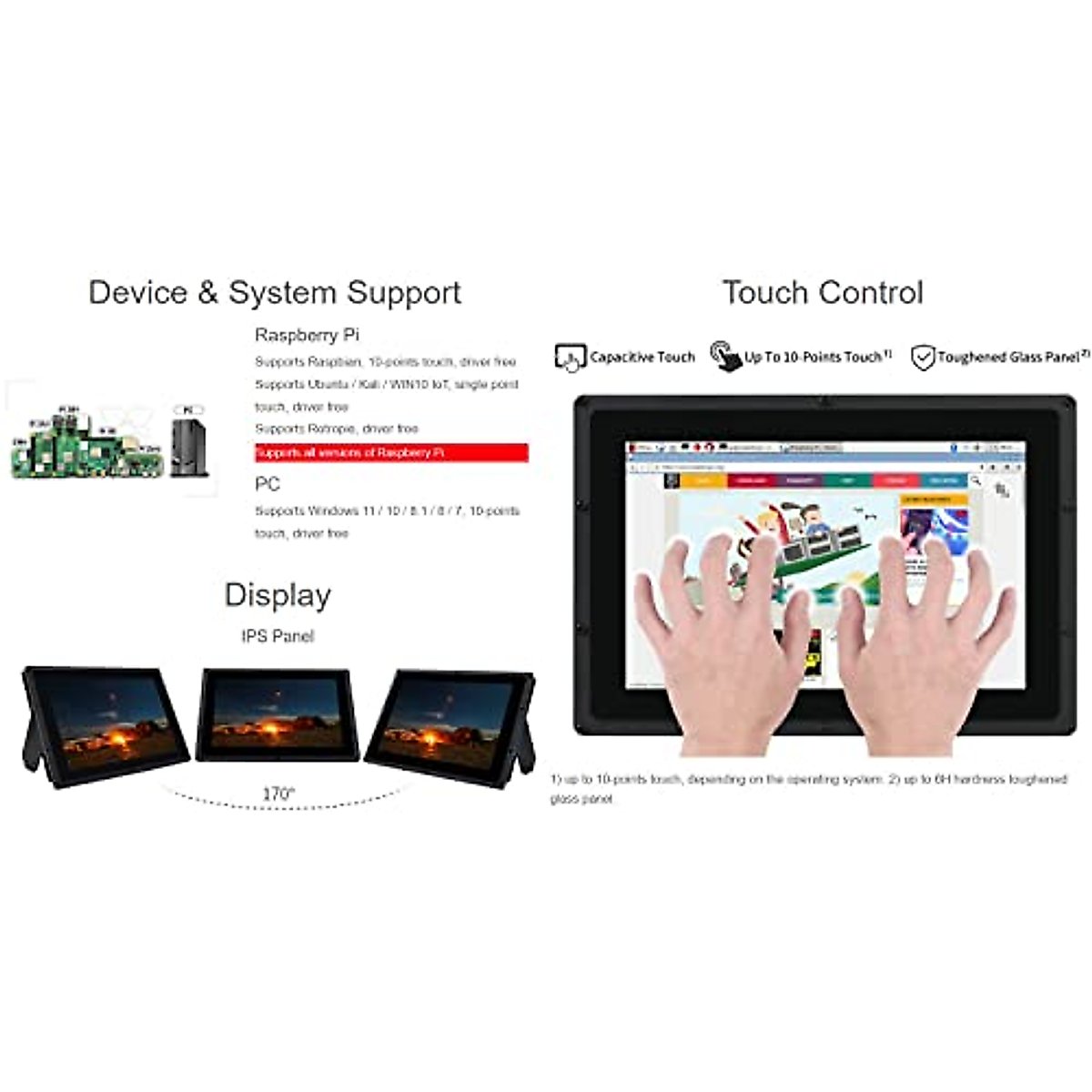 Waveshare 10.1 inch Capacitive Touch Screen LCD IPS Screen 1280x800 Hardware Resolution Supports Multi Mini-PCs and Multi Systems