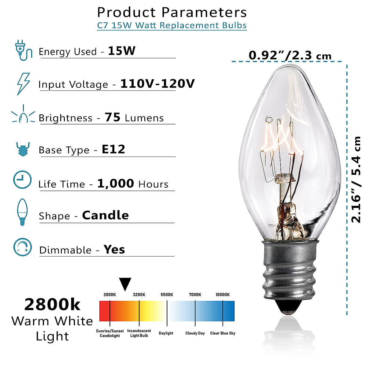 Salt Rock Lamp Bulb 12 Pack. 15 Watt Replacement Bulbs for Himalayan Salt Lamps & Baskets, Chandeliers, Scentsy & Wax Warmers, Night Lights. E12 Socket with Candelabra Base, C7