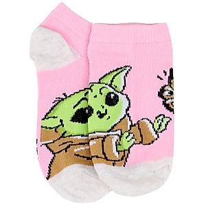 STAR WARS Little Girl's 5 Pack The Mandalorian Baby Yoda No Show Socks, Medium, Pink/Grey Heather