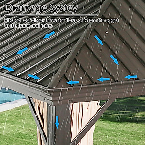 10'x12' Hardtop Gazebo, Outdoor Aluminum Permanent Pavilion Gazebo with Curtains and Netting, Brown Galvanized Steel Metal Double Roof Canopy Gazebo and Aluminum Frame for Patios, Gardens, Lawns