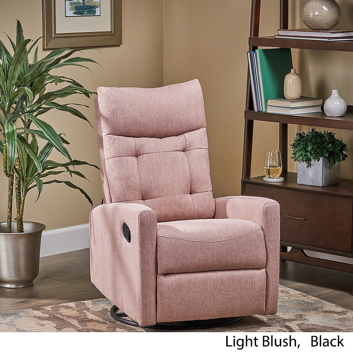 Great Deal Furniture Ishtar Contemporary Glider Swivel Push Back Nursery Recliner - Light Blush and Black Finish