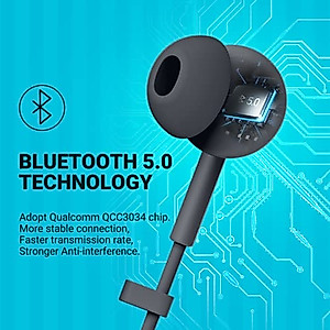 233621 Wave Bluetooth Neckband Headphones, 15 Hrs Playtime Stereo Wireless Earbuds with CVC 8.0 Call Noise Cancellation Microphone, 10.7 mm Drivers, IPX5 ​Waterproof & Skin-Friendly (Black)