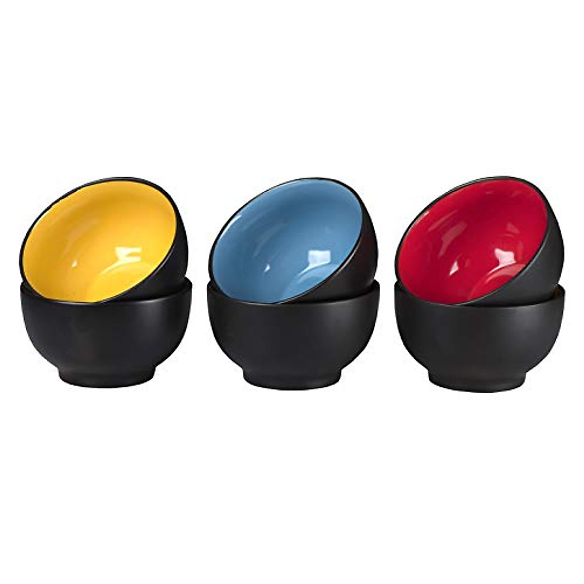 Klikel 6 Pack of Soup Bowls - Dishwasher And Microwave Safe Ceramic Bowl Set - Black With Color Inside - Large 18oz - 5 1/2 Inch Round