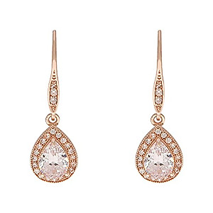 Anne Klein "Classics" Rose Gold-Tone Cubic Zirconia Leverback Pear Shape Drop Earrings