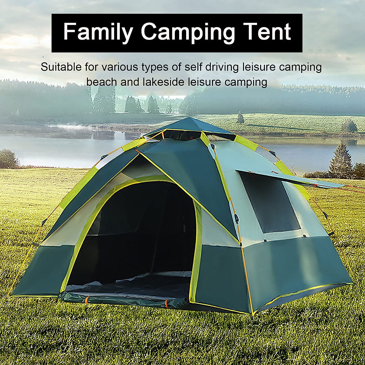 Camping Tent - 2-4 Person Easy Pop Up Tent with 2 Doors & 2 Windows,Waterproof Instant Tent,Lightweight & Portable Family Tents for Outdoor Camping, Hiking & Traveling (Green,3-4 People)