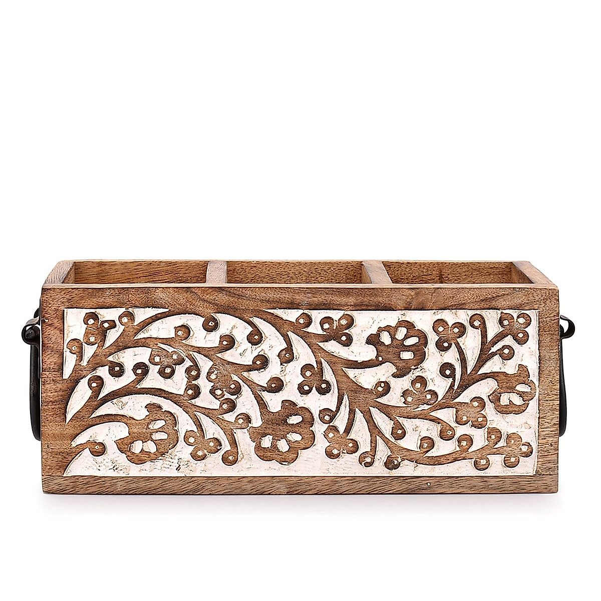 BHAVATU Mango Wood Utensil Drawer Organizer, Silverware Tray Organizer, Kitchen Drawer Organizer for Flatware Cutlery (11" x 4" x 4.5")