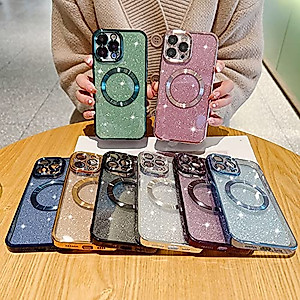 Eiyikof iPhone 12 Pro Max Magnetic Case, Luxury Glitter Bling Clear TPU Cover with Camera Lens Protector - Purple