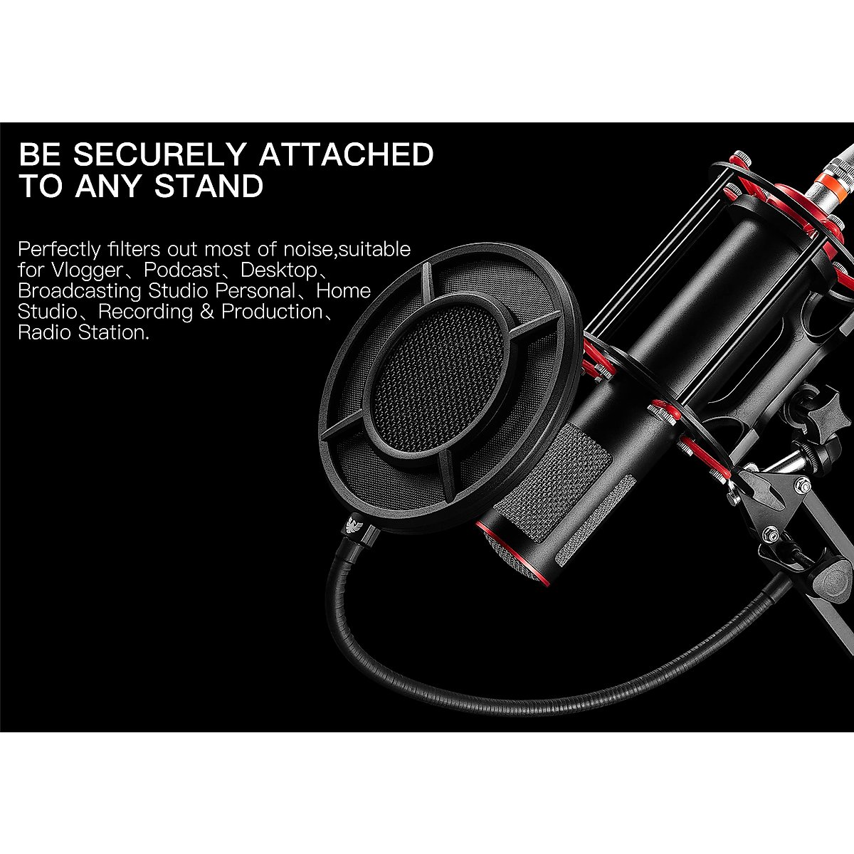 Mic Pop Filter, Professional Metallic Mic Pop Filter Mesh for Blue Yeti and Any Other Mic, ARISEN Dual Layered Microphone Pop Filter, Mic Filter with A Flexible 360° Gooseneck Clip Stabilizing Arm