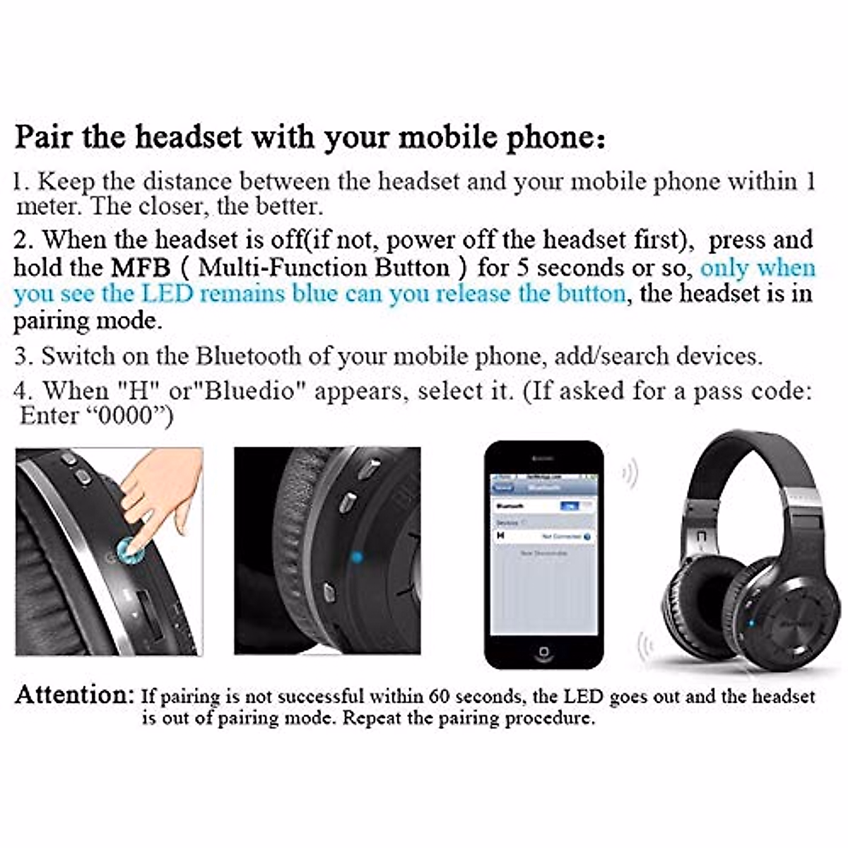 Bluedio Bluetooth 5.0 Headphones Over Ear, Wireless and Wired Bluetooth On-Ear Stereo Earphones Noise Cancelling Headsets with Microphone, Line-in/Line-Out//Voice Contrl (White)