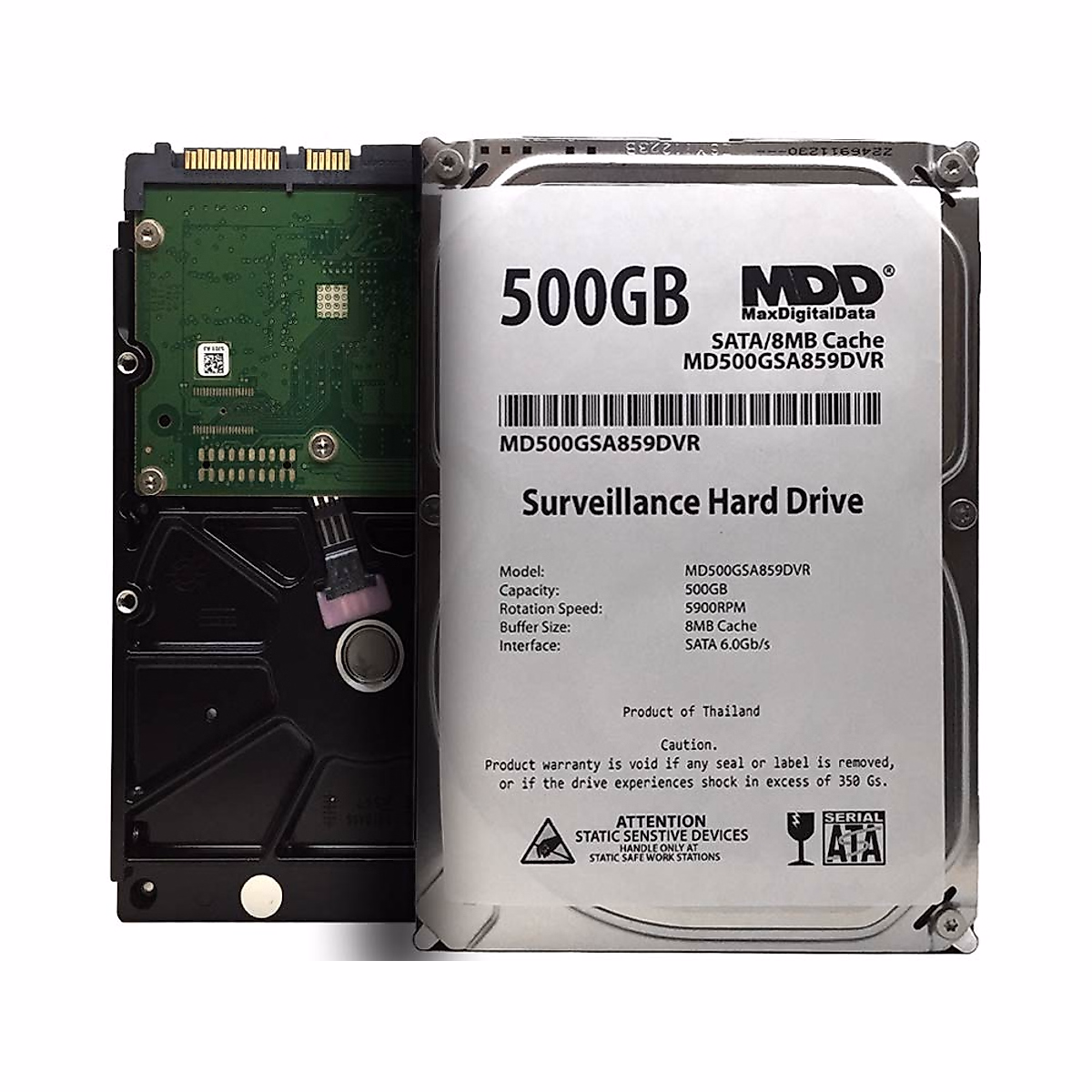 MaxDigitalData 500GB 8MB Cache 5900PM SATA 6.0Gb/s 3.5" Internal Surveillance CCTV DVR Hard Drive (MD500GSA859DVR) - w/2 Year Warranty (Renewed)