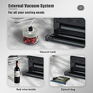 Vacuum Sealer Machine for Food Saver, Automatic Food Sealers with Built-in Cutter & Bag Storage, Dry/Moist/External Vacuum System Modes, Air Sealing Machines with 10 Sealer Bags &1 Roller Bag for Sous Vide