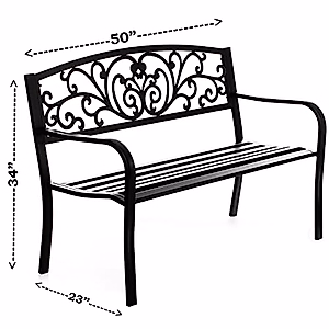 Gardenised QI003333L Black Patio Garden Park Yard 50" Outdoor Steel Bench