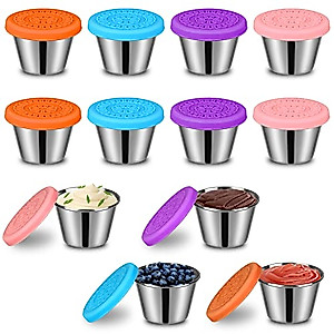 12Pcs Salad Dressing Container To Go 2.5oz Stainless Steel Condiment Containers with Lids Reusable Small Dipping Sauce Cups Set Fits in Bento Box Lunch Box Picnic Travel Easy Open, Leakproof