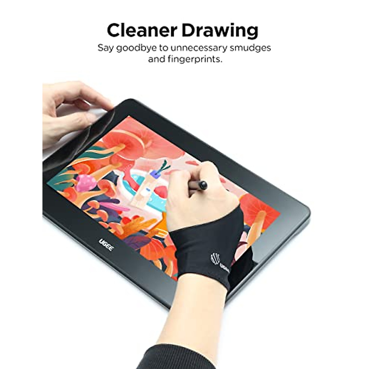 UGEE Digital Drawing Glove 4 Pack，Artist Glove for Drawing Tablet Digital Art Glove with Two Finger for Right Hand or Left Hand Universal Sizes