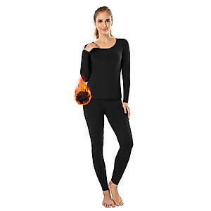 MANCYFIT Thermal Underwear for Women Long Johns Set Fleece Lined Ultra Soft Scoop Neck Black Large