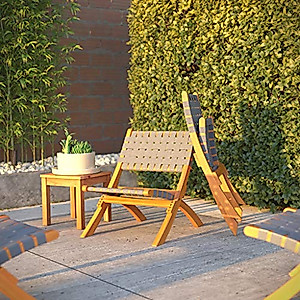 Patio Sense 63637 Sava Indoor Outdoor Folding Chair All Weather Wicker Low Slung Portable Seating Solid Acacia Wood Woven Seat & Back Indoors Porch Lawn Garden Fishing Sporting - Gray Webbing