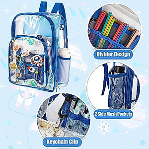 Eccliy Clear Backpack Stadium Approved Backpack 3 School Backpack for Girls Boys Christmas Clear Backpack Girls Boys Backpack (Blue, Astronaut)