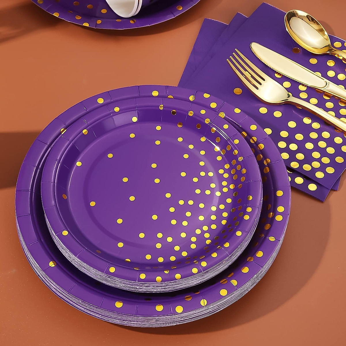 JOYOCEAN 175Pcs Purple Party Decorations Purple Party Supplies Purple Plates and Cups and Napkins Sets Purple Disposable Plates for Party Birthday Wedding Decorations, Serves 25