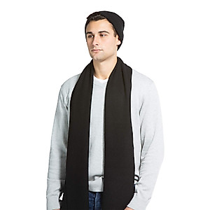 Fishers Finery Men's 100% Cashmere Ribbed Knit Hat and Scarf Gift Set (Black)