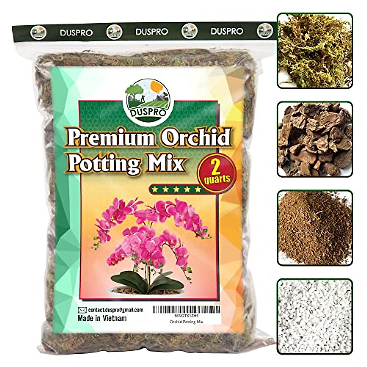 DUSPRO Orchid Potting Mix with Moss Pine Bark Mulch Perlite Stone & Coco Peat Natural Ingredients, Orchid Repotting Kit Drainage Indoor Potting Medium Great for Plant Root Climbing & Expanding