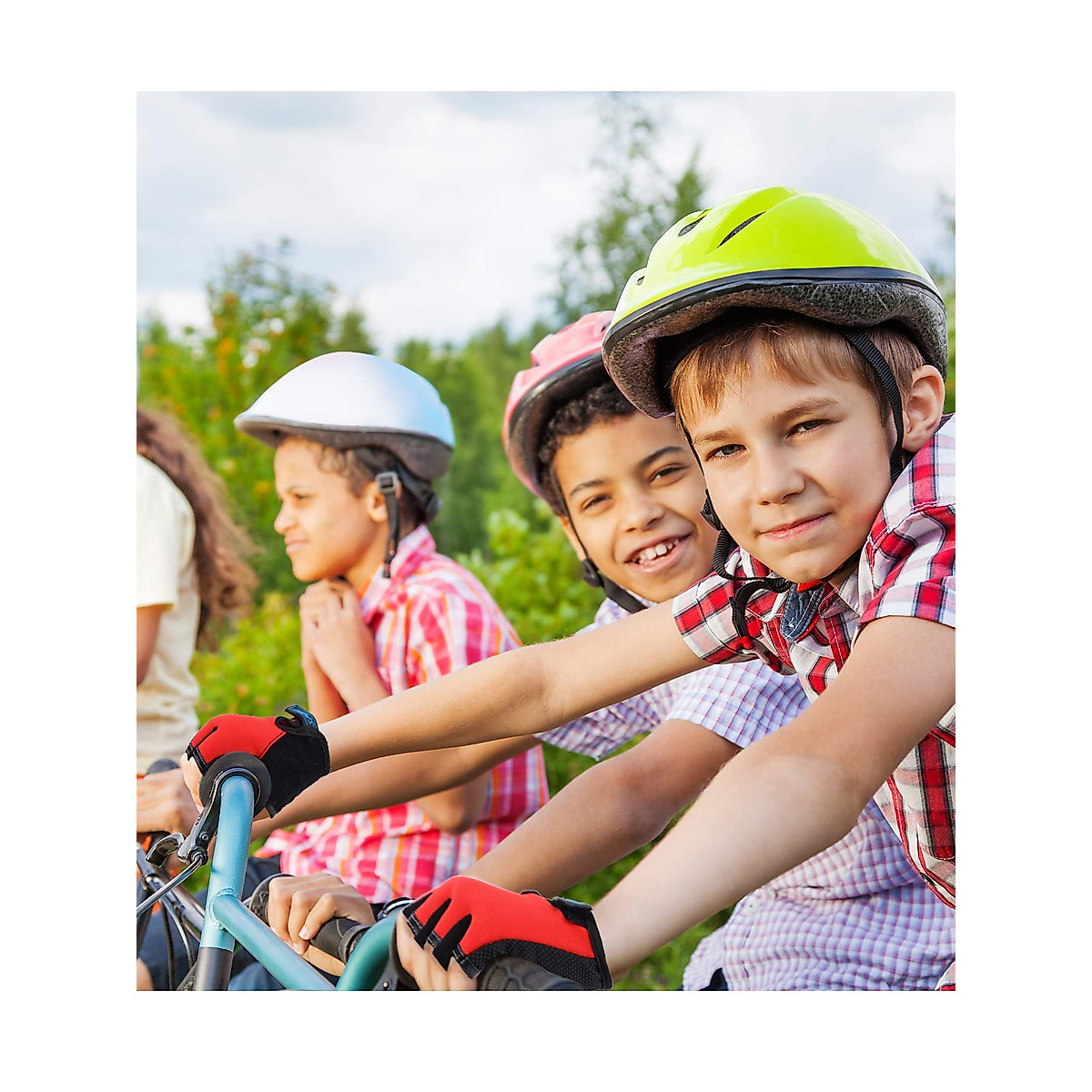 3 Pairs Kids Bike Gloves Half Finger Gloves MTB Road Sport Gloves Anti-Slip Gel Gloves for Children Cycling Biking Breathable Gloves (,Black, Army Green, Red?4-8 Years)