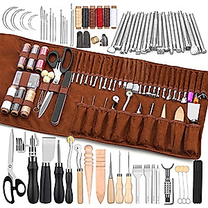 TLKKUE Leather Craft Tools Leather Working Tools Kit with Custom Storage Bag Leather Carving Tools Leather Craft Making for Cutting Punching Sewing Carving Stamping Leather Tooling Kit