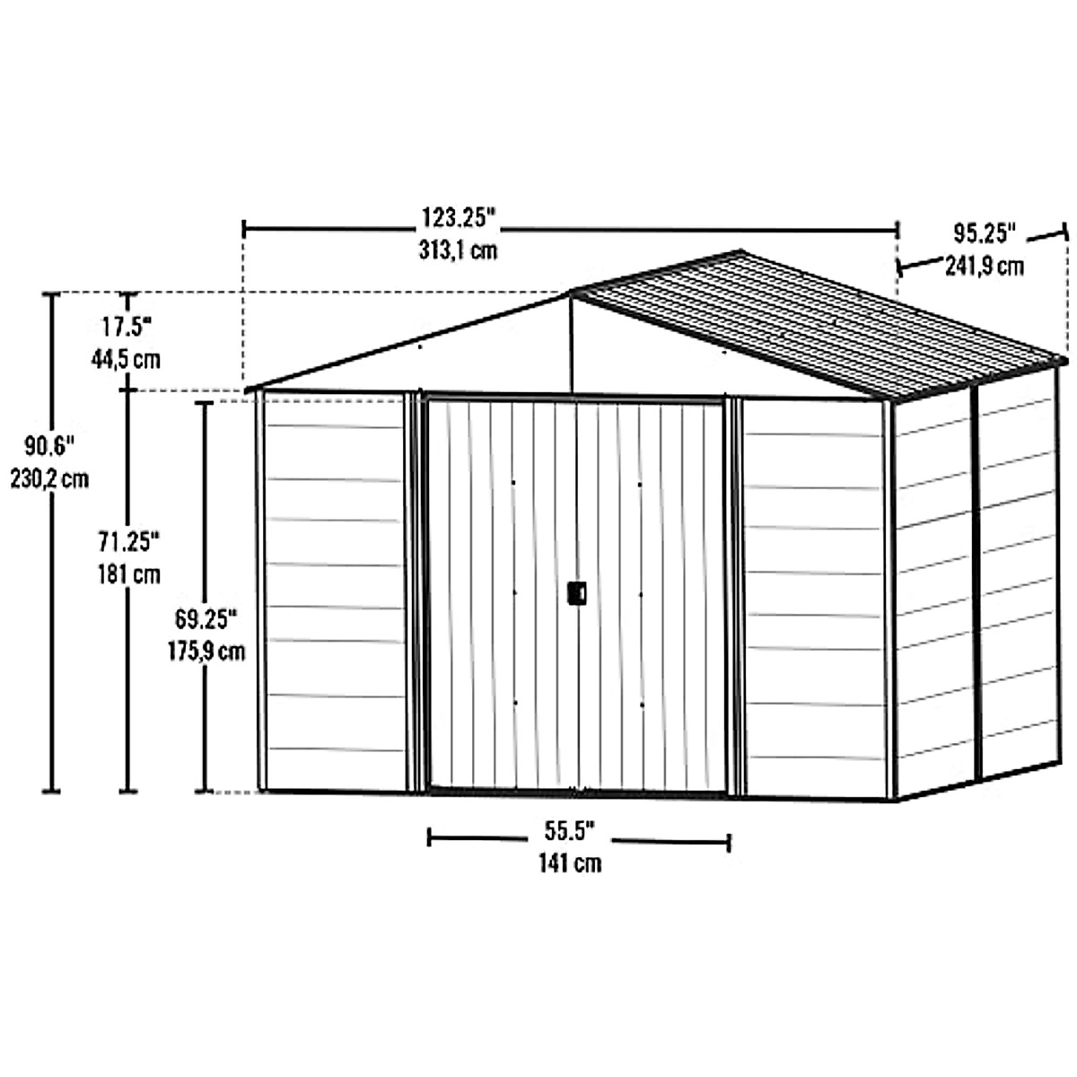 Arrow 10' x 8' Ironwood Galvanized Steel Hybrid Outdoor Shed Kit, Anthracite